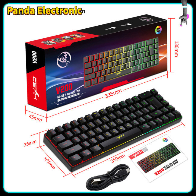 panda V200 Portable Gaming Keyboard RGB Colorful Backlit Keyboard 68 ...