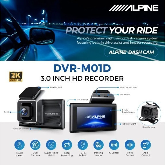 Front-Rear Recording Camera ALPINE DVR-M01D Clear Image Level 2k 3-Inch ...