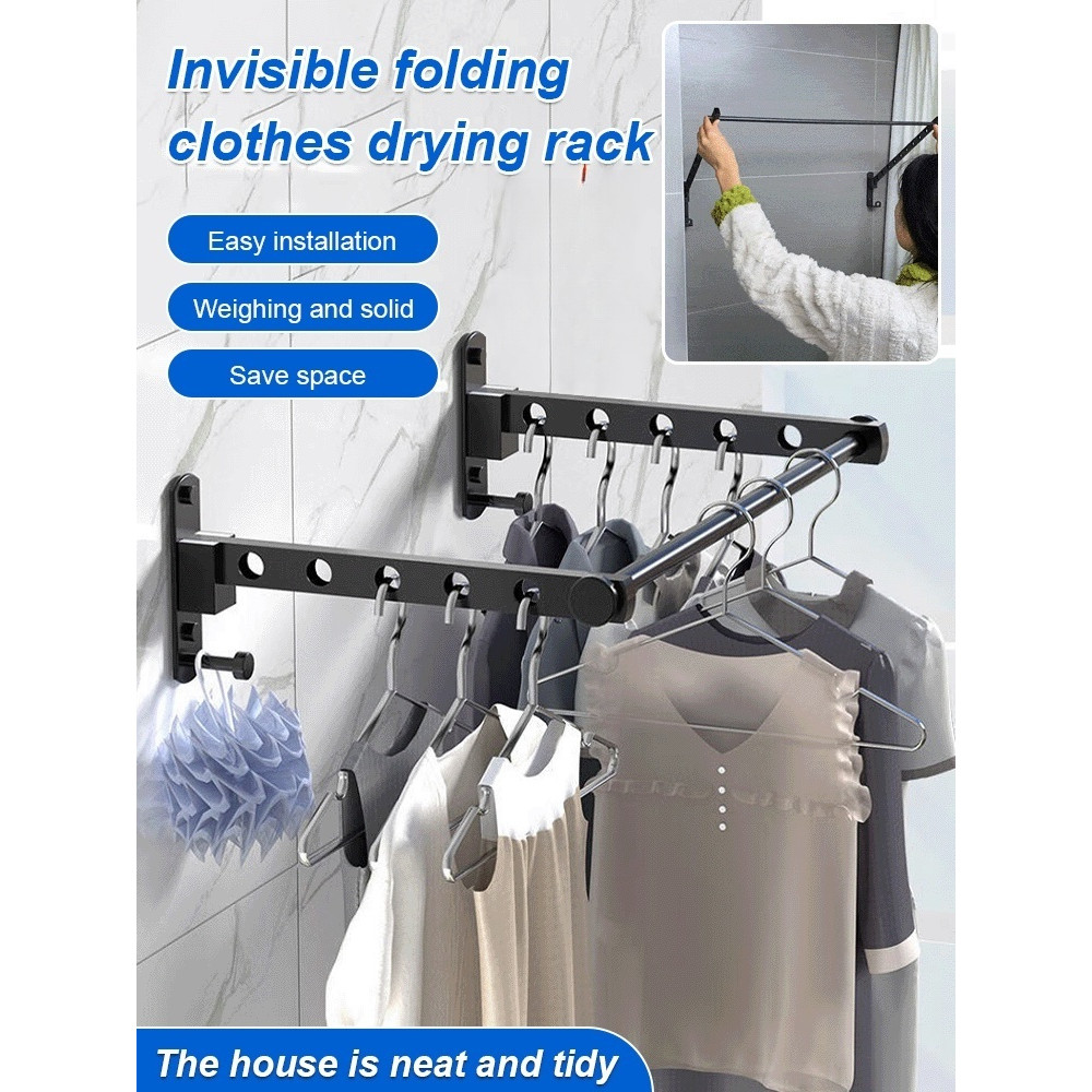 Invisible Fixed Wall Retractable Drying Rack Bathroom Folding | Shopee ...