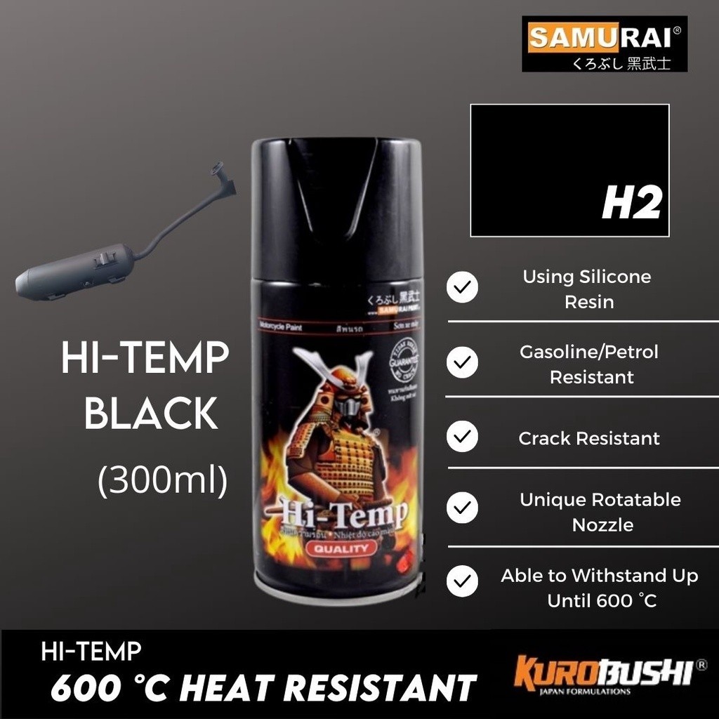 Samurai H2 Hi-temp spray paint black samurai spary tahan panas cat ...