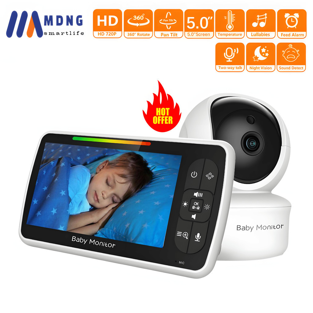 5 Inch Baby Monitor with Camera 360° Pan-Tilt 1000ft Mother Kids ...