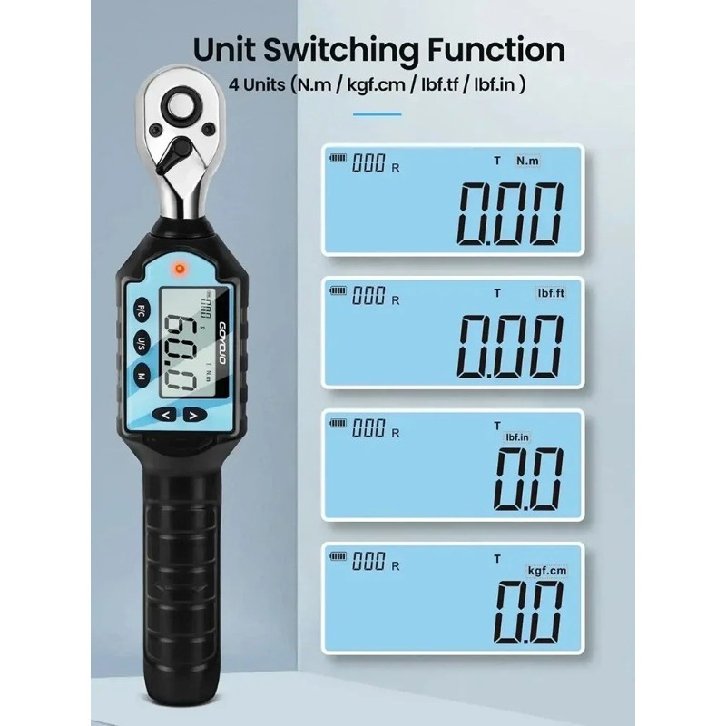 1/2 3/8 1/4 Digital Preset Torque Wrench Bidirectional Ratchet Head Professional Adjustable ...