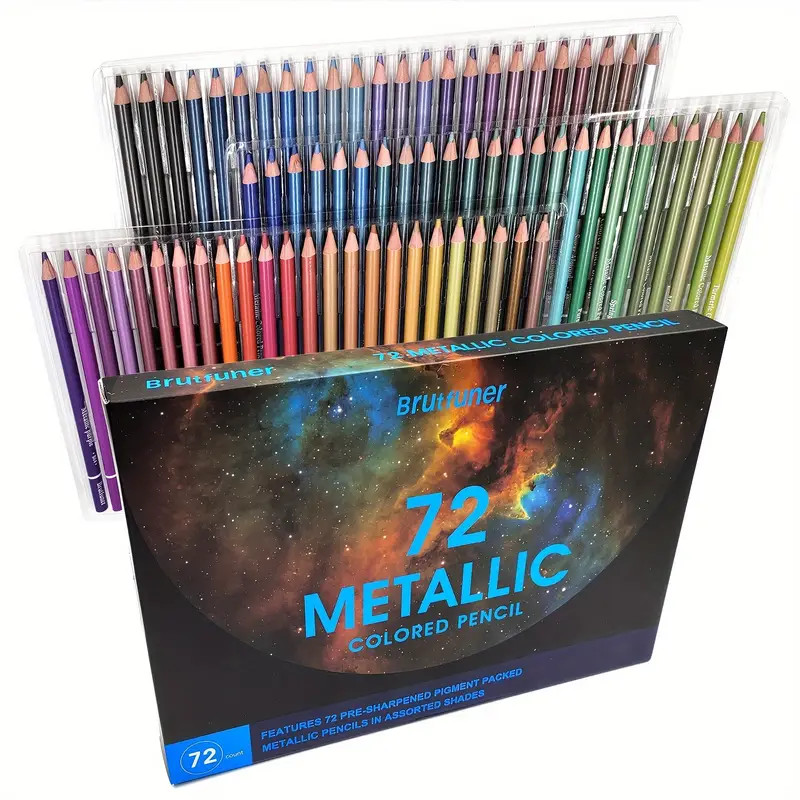 Brutfuner 72 Colors Metallic Pencil Drawing Sketch Set Soft Wood Golden ...