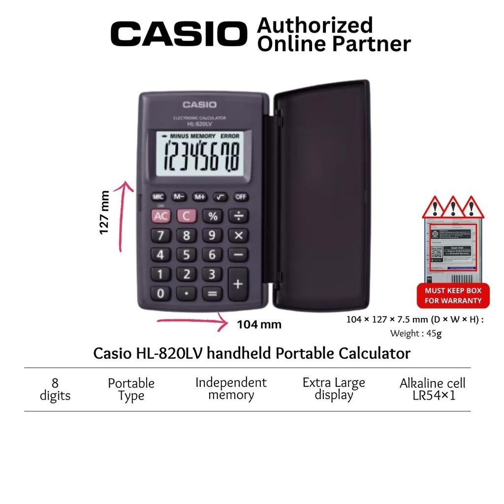 Casio HL-820LV handheld Portable Calculator / HL-820LV-BK Black ...