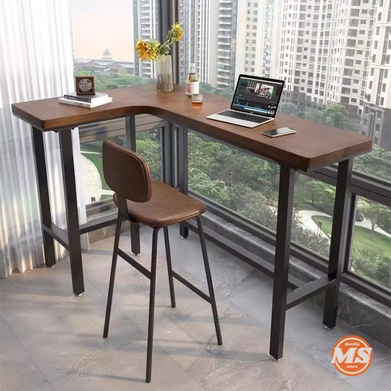 Corner table simple solid wood L-shaped partition bar desk against the ...
