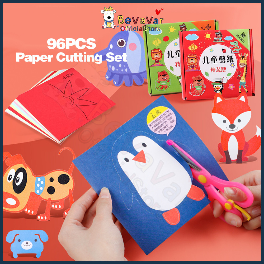 BEVAVAR 96Pcs Kids Colour Paper Cutting Set Non Repeat Coloring Drawing ...