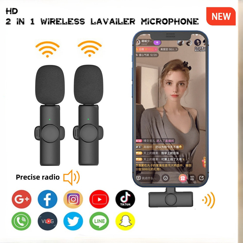 K9 Wireless Microphone Vlog Lavalier C Noise Cancelling Dual Microphone ...