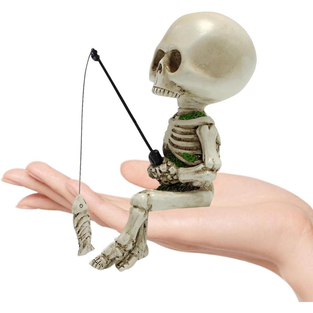 Outdoor Statues Fishing Skeleton Halloween Cute Mini Gardening ...