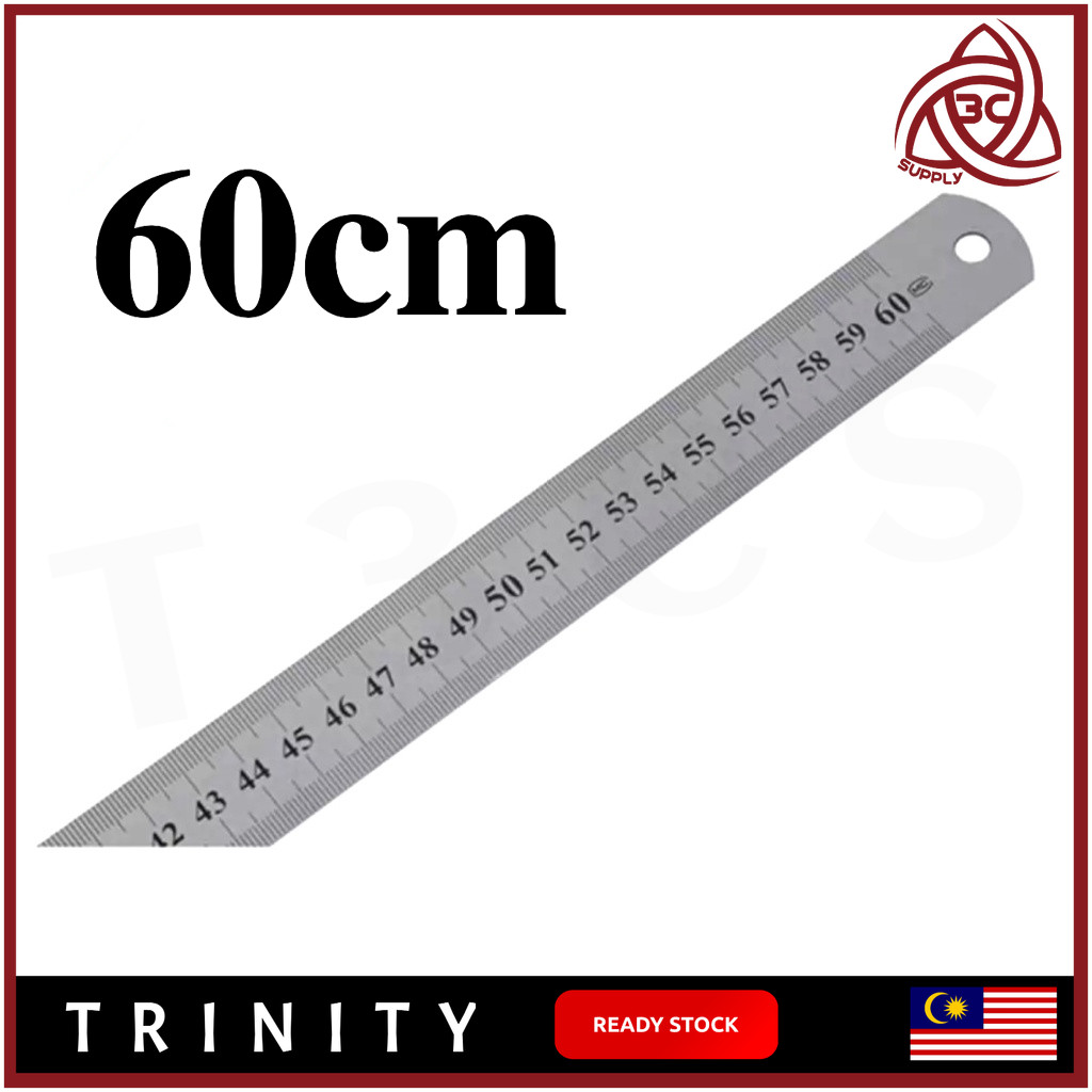 60cm Pembaris Panjang Double Sided Stainless Steel Metal Ruler Besi ...