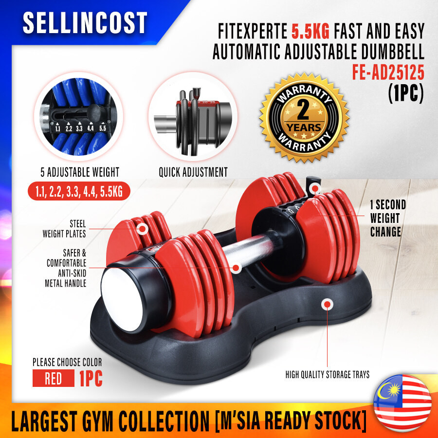 FitExperte 5.5kg Automatic Adjustable Dumbbell Set 2.5lb-12.5lb / 1.1kg ...