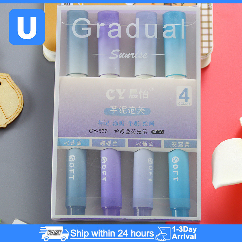 Gradient Color Highlighter Pen Morandi Color Pastel Color Pen 4PCS/SET ...