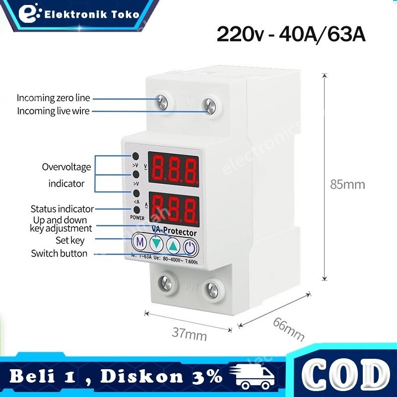 OVER UNDER Voltage PROTECTION Digital MCB DIn Rail 220V 40A/63A Current ...