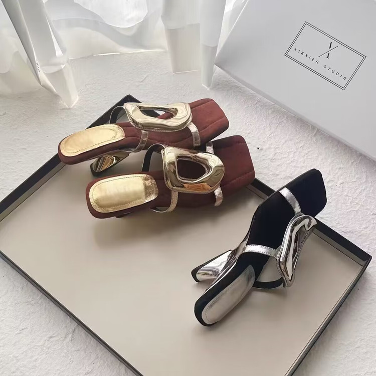 Square Toe Shaped Heel High Heels Women's Slip-On | Shopee Malaysia