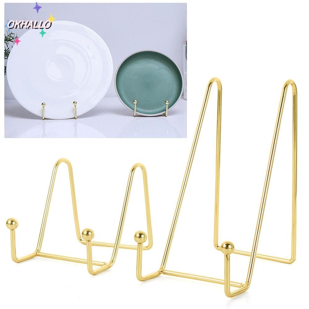OKHALLO Metal Rack Decorative Plate Geometry Picture Holder Gold Easel ...