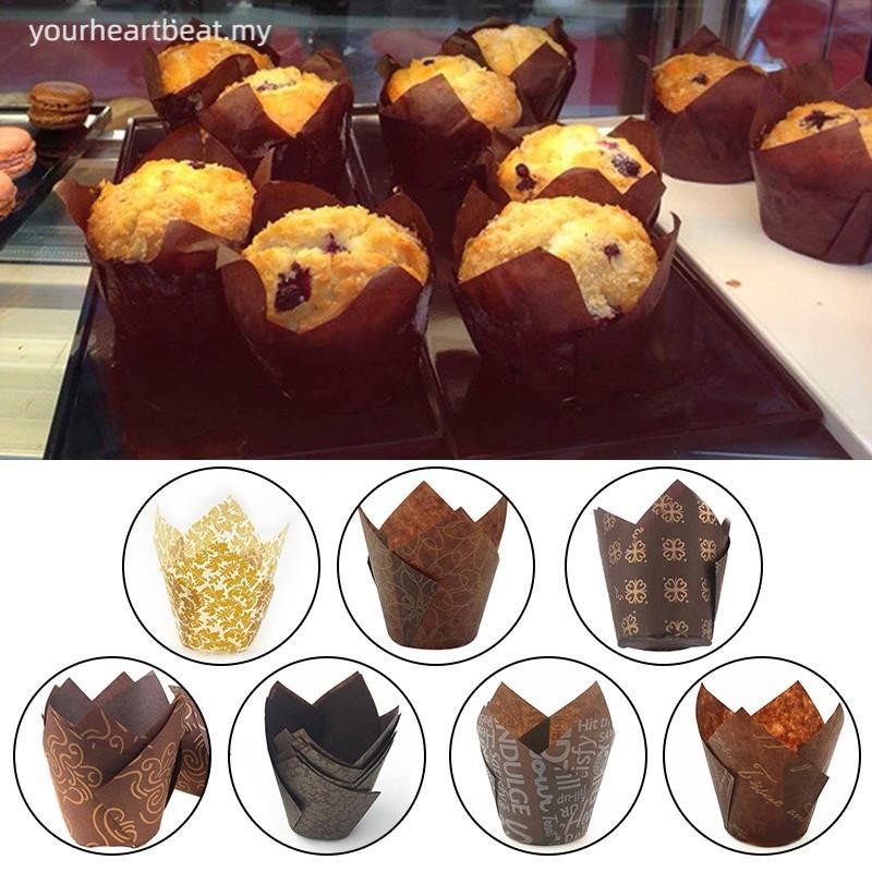 50pcs Tulip Muffin Cupcake Paper Cups Oilproof Cupcakes Liner Baking ...