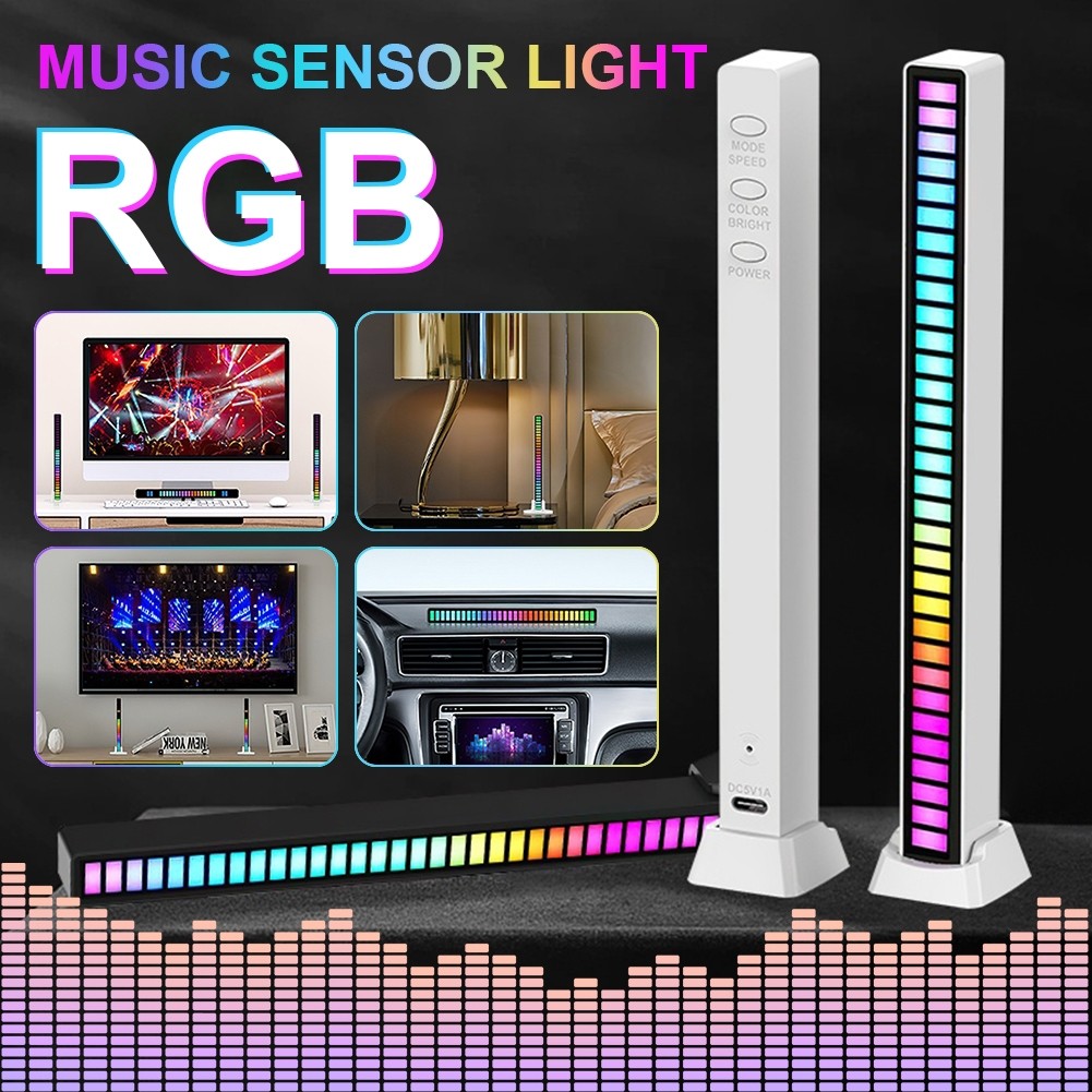 RGB Music Rhythm Light Atmosphere 32 LED Strip Sound Control Built-in ...