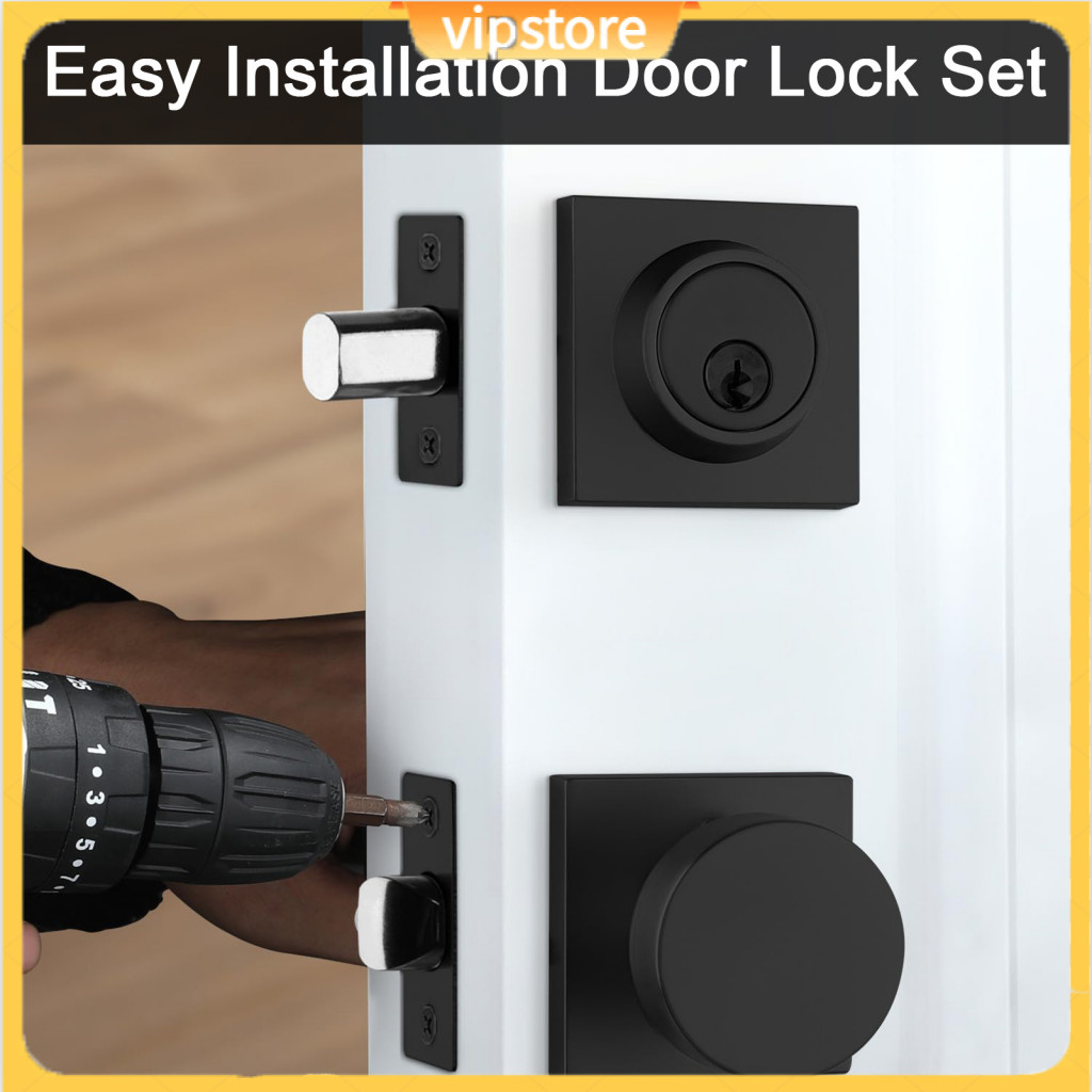 (VIP) Black Door Lock Front Door Handle Modern Black Door Knob with ...