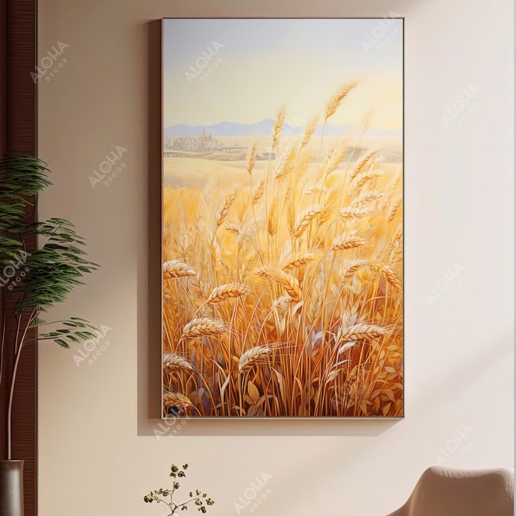 Wall painting of staircase hallway canvas painting Barley field ...