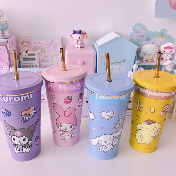 tumbler tahan sejuk budak botol air tahan sejuk kuromi tumbler with straw Cute Cartoon Cinnamon ...