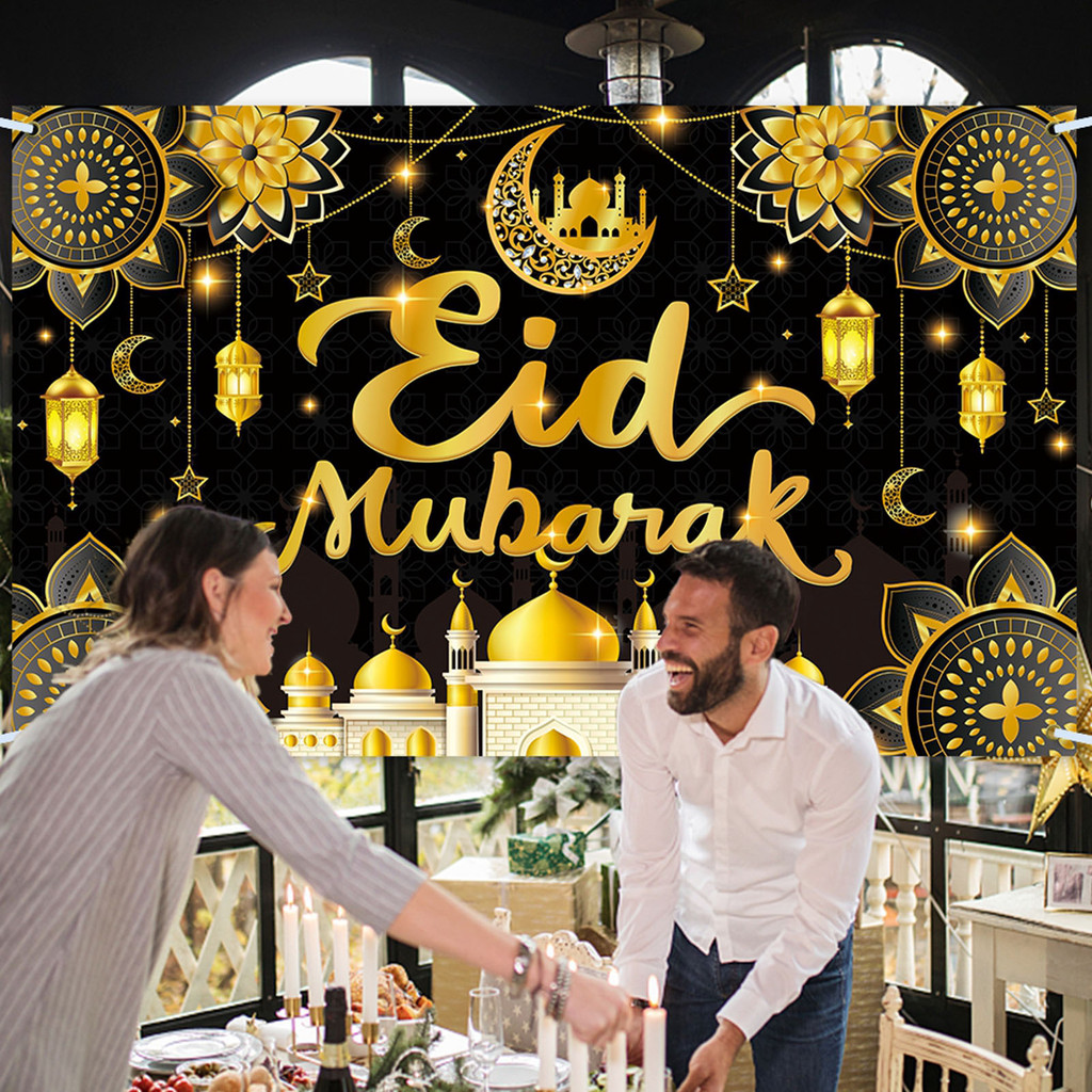 180*110cm Eid Backdrop Background Moon Star Castle Pattern Banner Eid ...