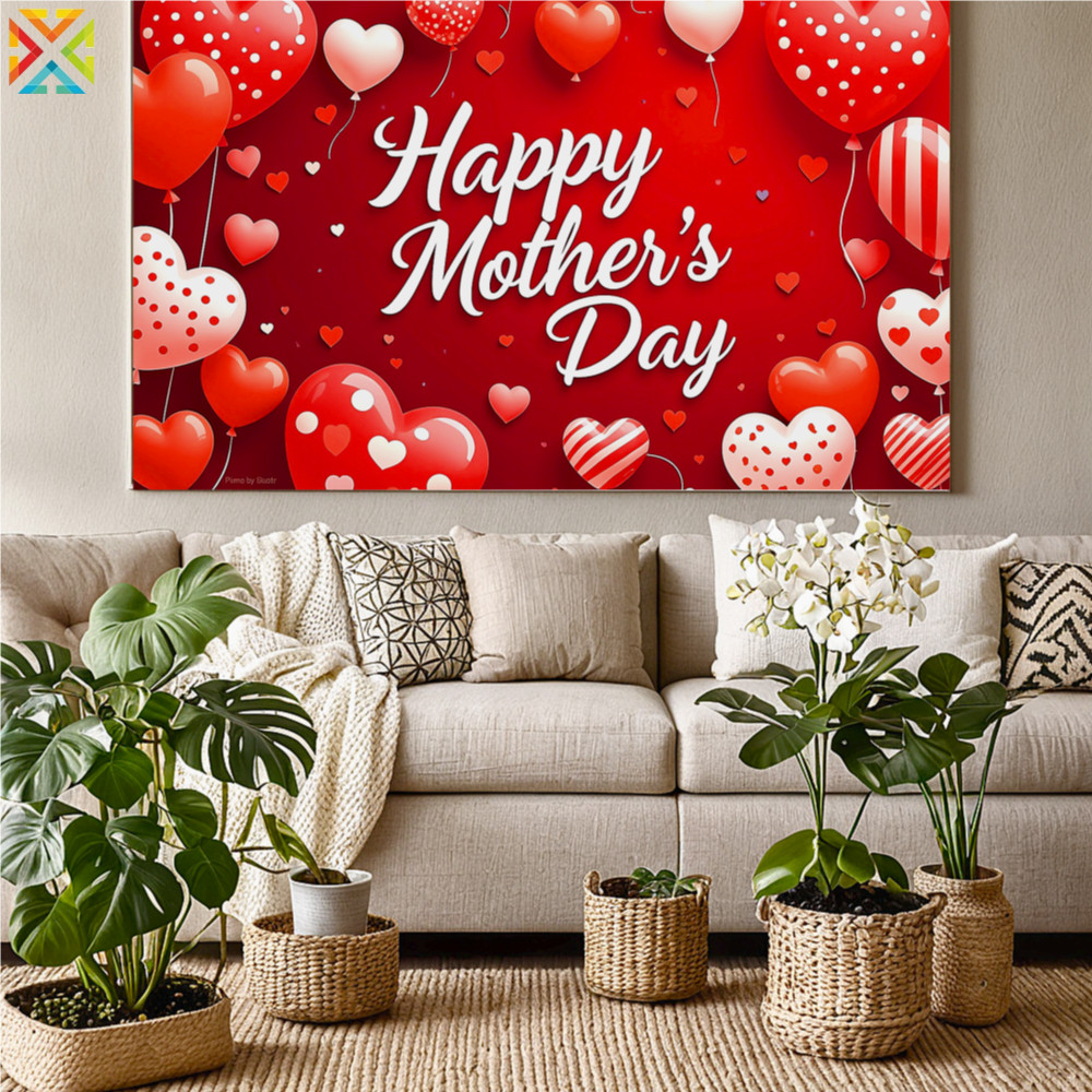 Red Heart Themed Happy Mothers Day Banner Party Decoration Backdrop ...