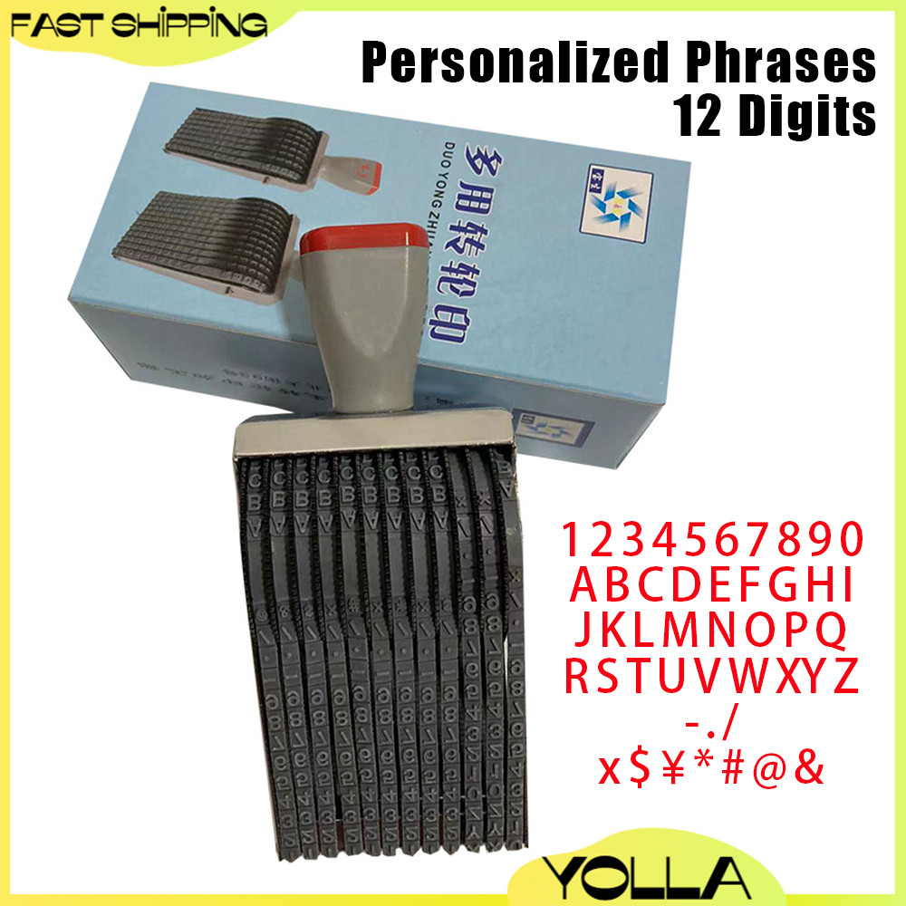 12 Digits Adjustable Text Roller Stamp with 26 Alphabets Number ...