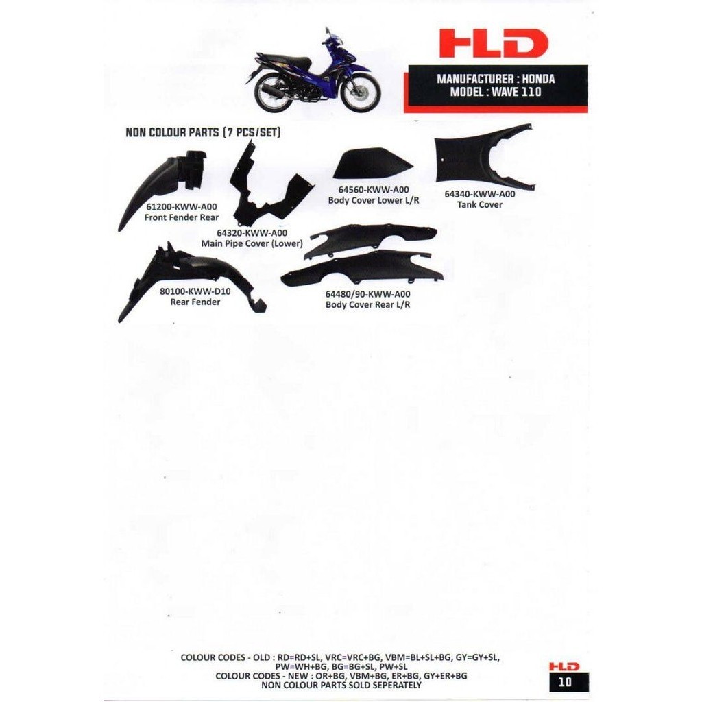 HONDA W110 RS INNER COVER SET - WAVE 110 WAVE110 RS COVERSET PVC FRAME ...