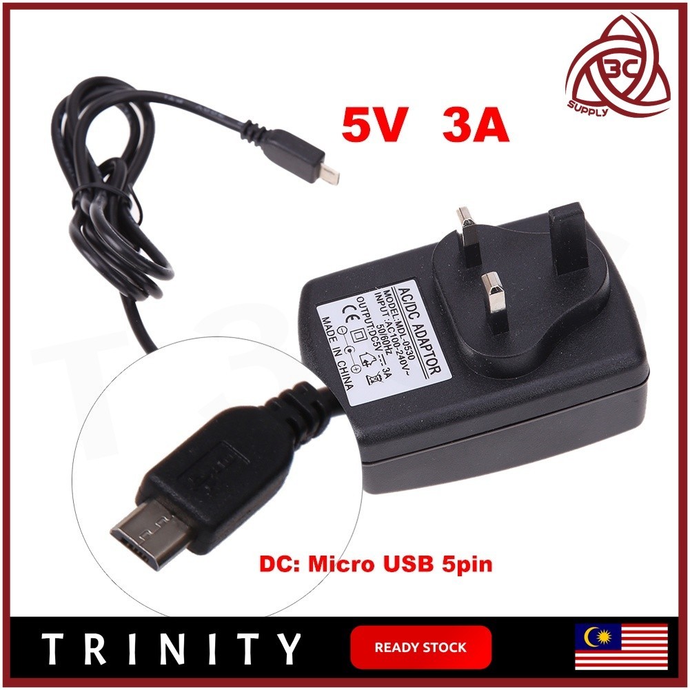Micro USB Port UK Plug Socket AC to DC 5V 3A Power Supply Adapter for ...