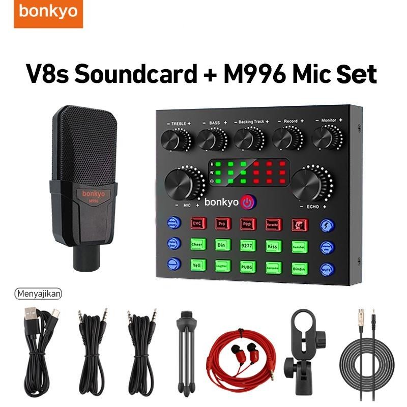 Bonkyo V8s Soundcard& M996 Mic Audio Usb External Mixer Bluetooth Mic ...