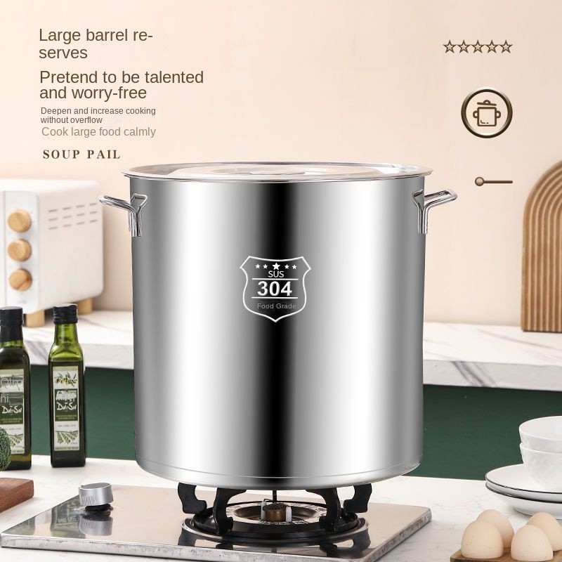 Stainless Steel Barrel Round Barrel Rice Barrel with Lid Soup Pot Soup ...