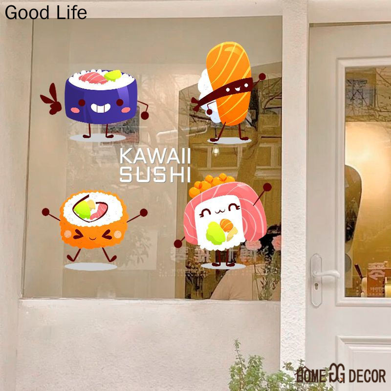 Cute Cartoon Personalized Sushi Pattern PVC Material Glass Sticker ...