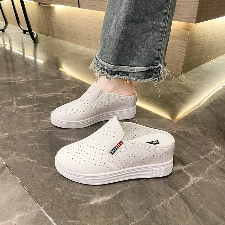 Summer Baotou Half Slippers Women's Wedge Heel White Shoes Women's ...