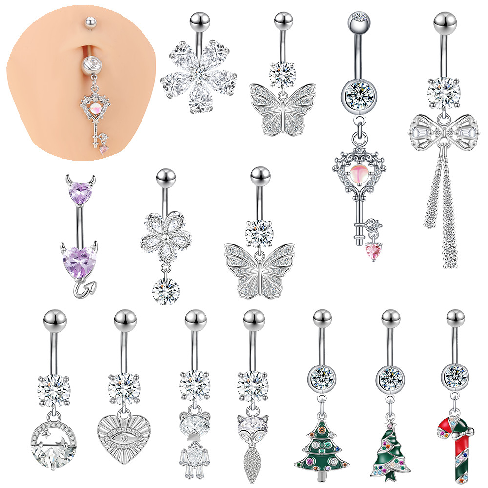 1 PC Stainless Steel Navel Ring Crystal Navel Piercing Dangle Navel ...