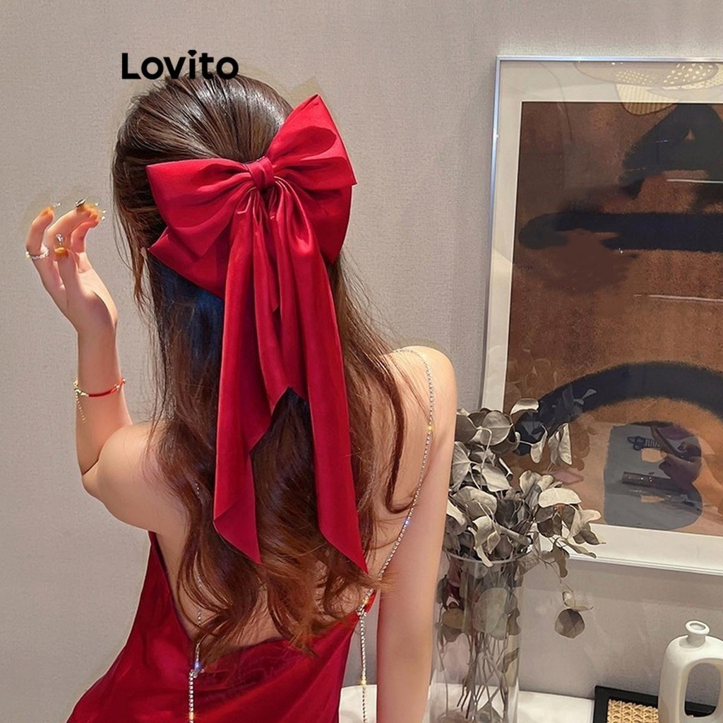 Lovito Elegant Plain Bow Ribbon Oversized Hair Clips for Women LFA33066 ...