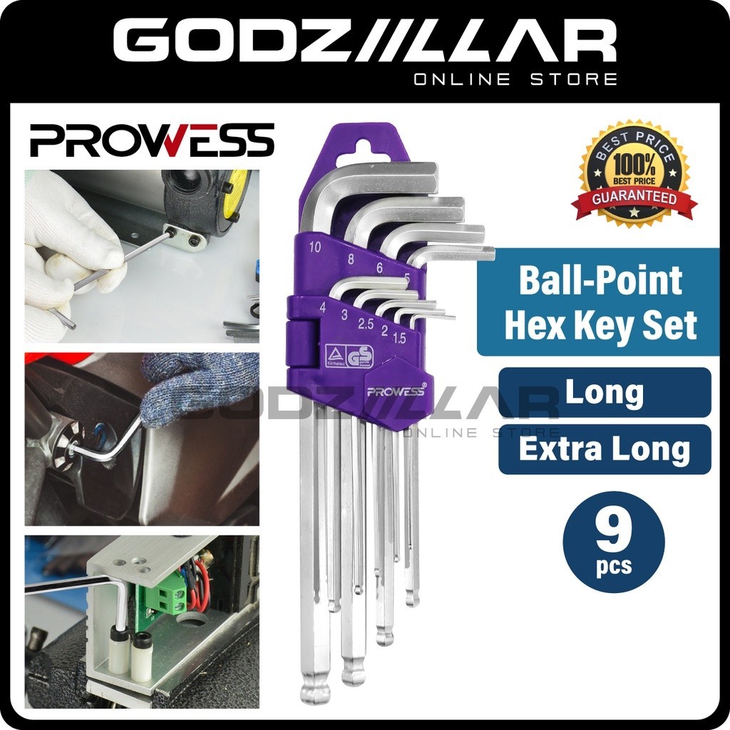Prowess 9pcs Ball Point Hex Key Set | Long & Extra Long | Allen Key ...