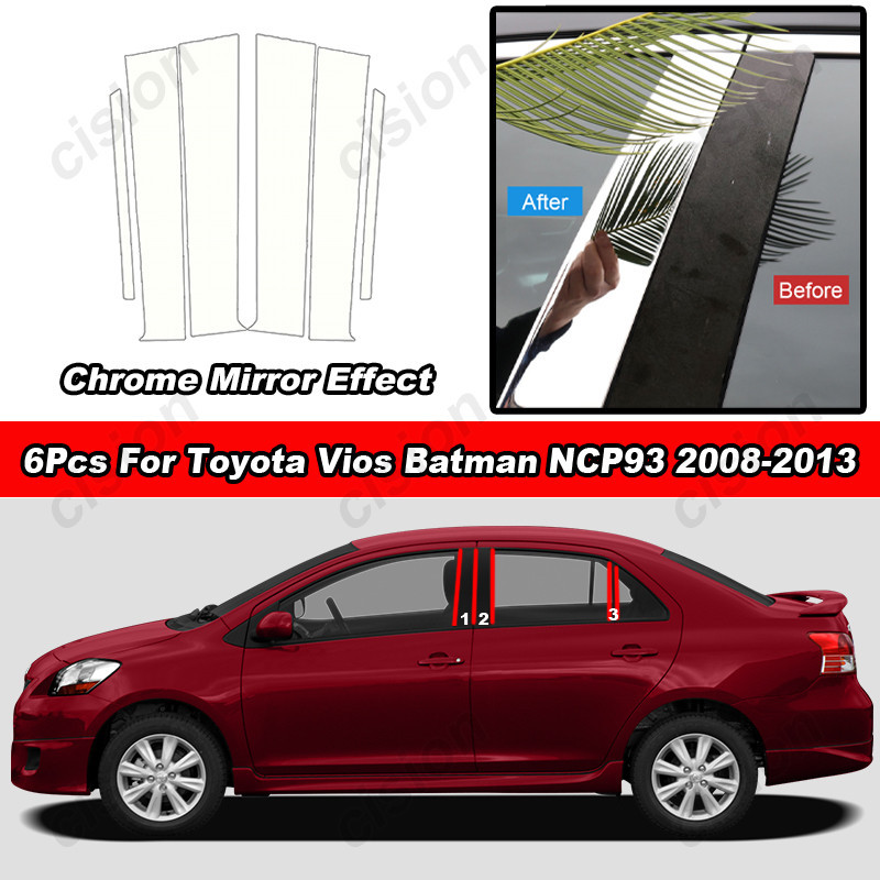 6Pcs Glossy Chrome PC Material Mirror Effect Car Door B C Pillar Post ...