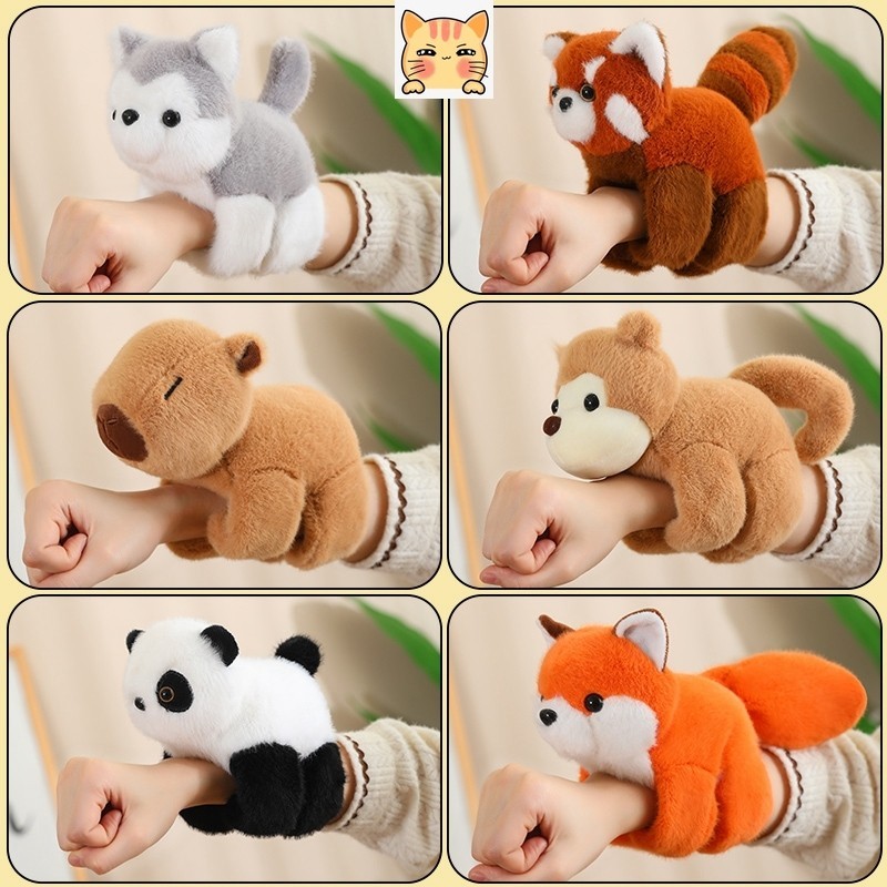 Cute Capybara Red Panda Fox Plush Clap Circle Slap Snap Wrap Wristband ...