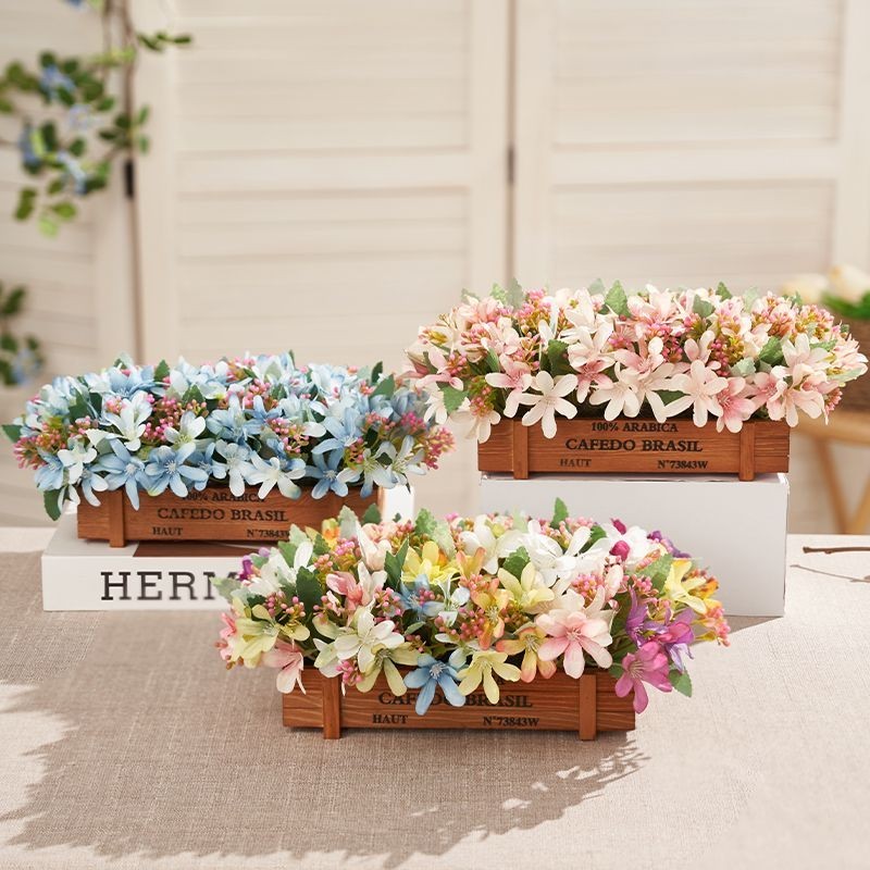 Fake Lily Flower Arrangement in Rustic Wood Planter Box Artificial ...