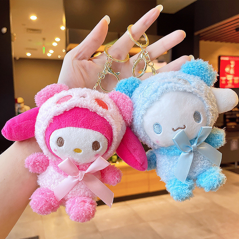 Kawaii Sanrio Keychain Plush Anime Kuromi Hello Kitty Plushie Doll Key ...