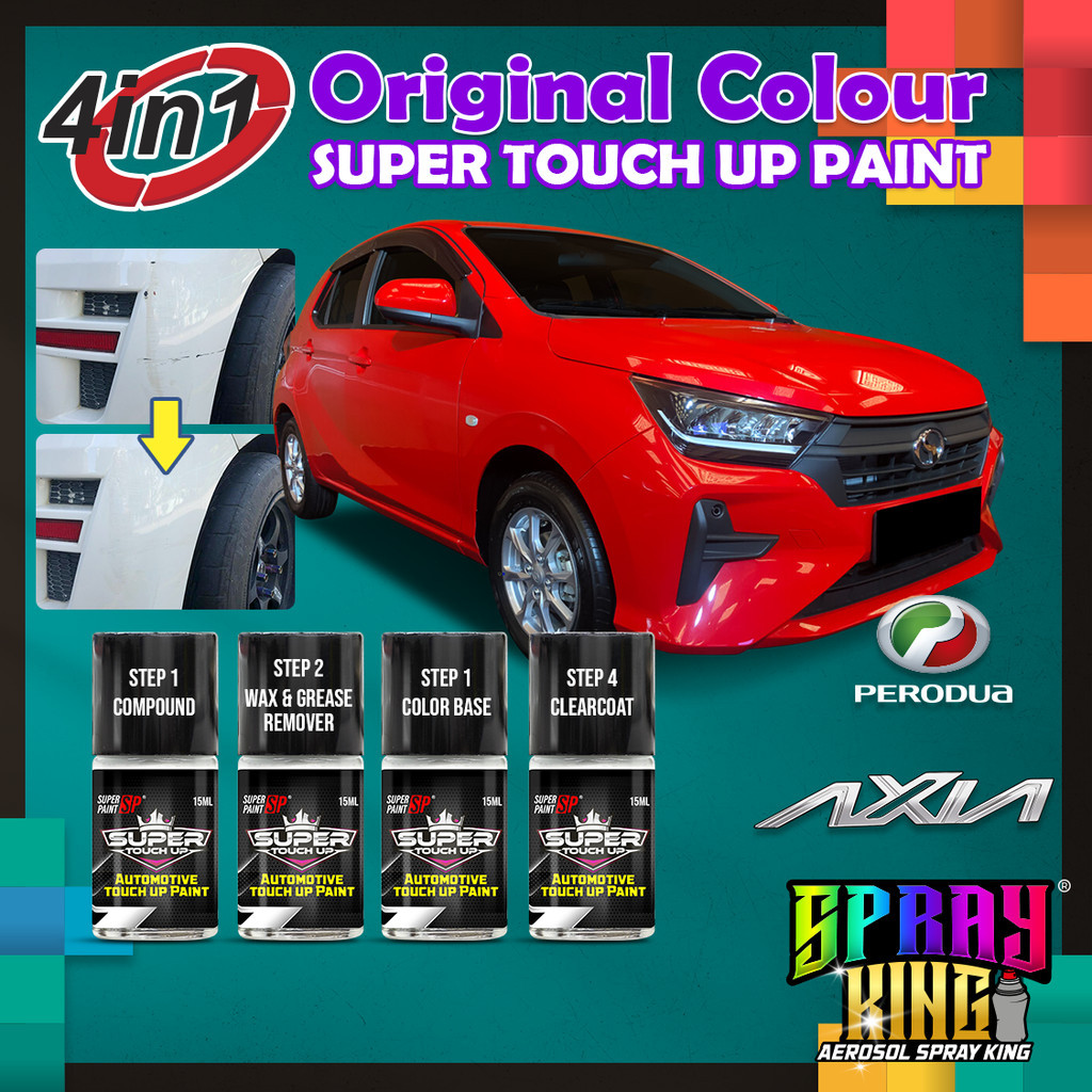 Perodua Axia Original Touch Up Paint 4 IN 1 Combo Set for DIY Scratch ...