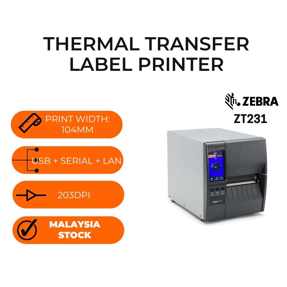 Zebra ZT231 Industrial Barcode Label Printer USB + Serial + LAN ...