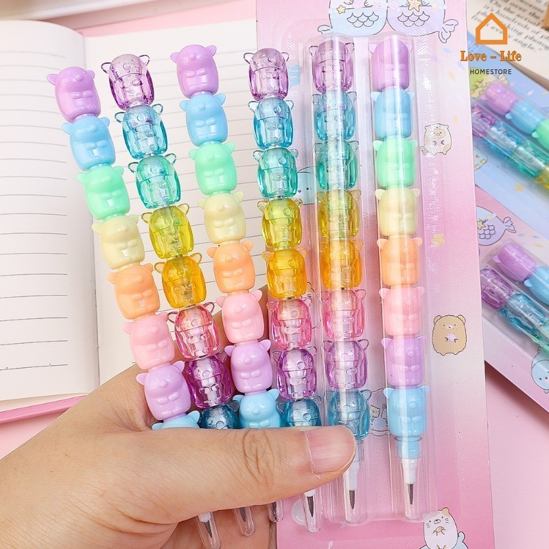 2/4Pcs Colorful Stackable Block Pencils - Cute Cartoon Bear Plastic ...