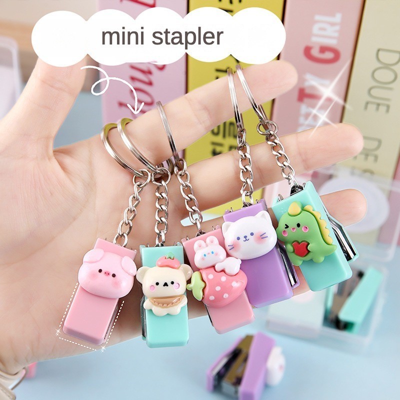 Creative Stapler Small Portable Keychain Cartoon Cute Mini Stapler ...