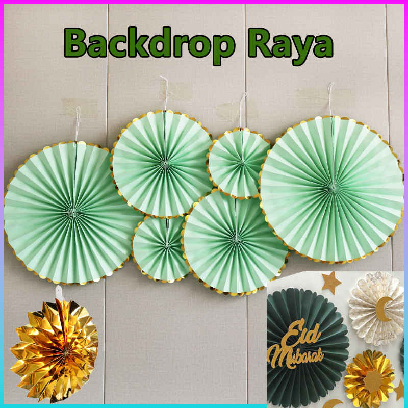 8 PC Set Paper Fan Flower Backdrop Raya Hari Raya Decoration Backdrop ...