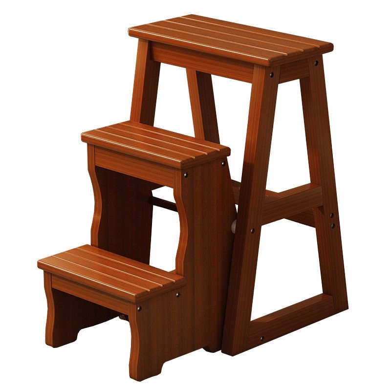 Solid Wood Ladder Household Folding Multifunctional Three-Step Ladder ...