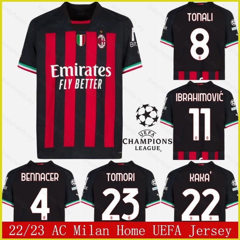 BH3 2022-2023 AC Milan Home Football Jersey Tomori Bennacer Ibrahimovic ...