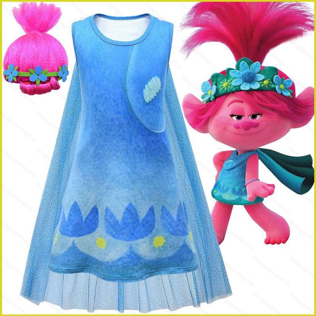 Loye Trolls 2 Halloween dress mesh cloak cosplay cloth for kids wig ...