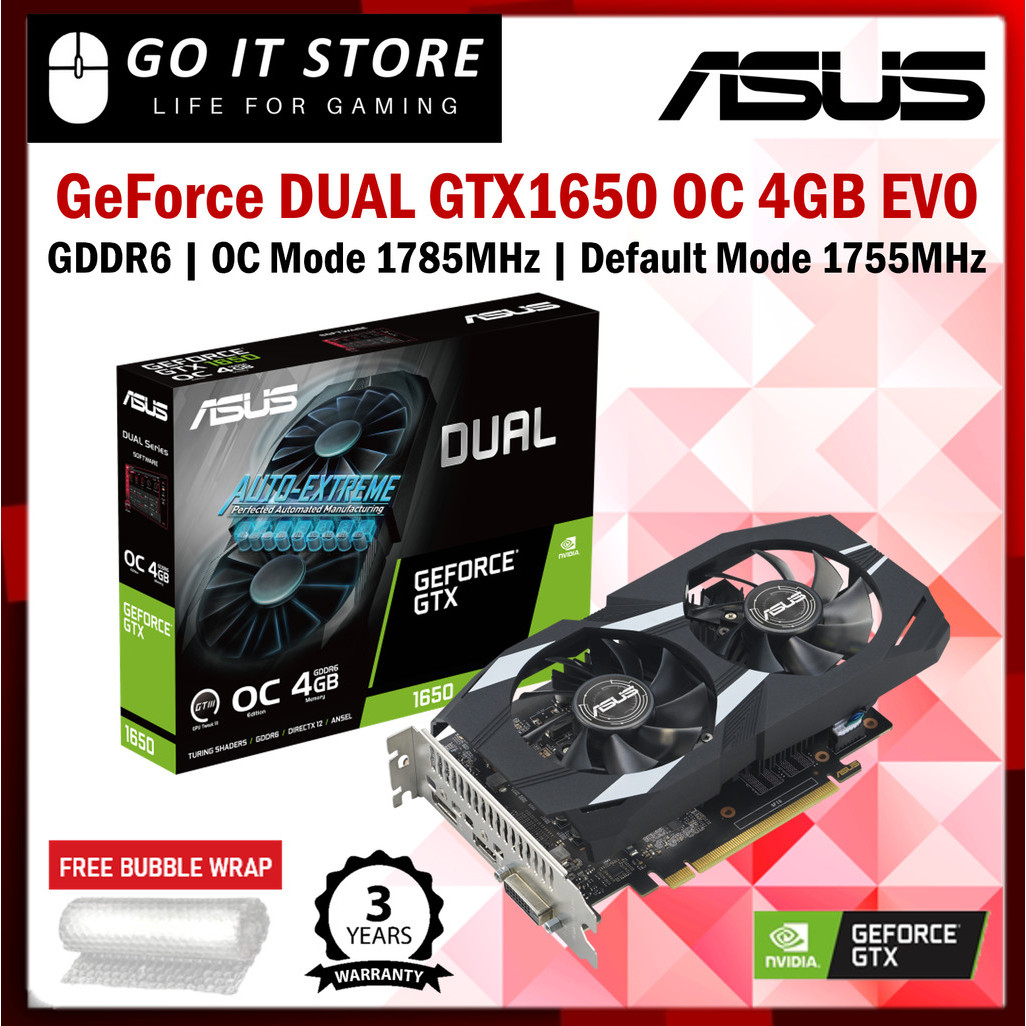 ASUS Dual GeForce GTX 1650 OC Edition 4GB GDDR6 EVO Graphic Card (DUAL-GTX1650-O4GD6-P-EVO ...