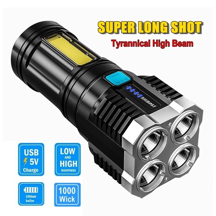 ( 88-08-32 ) Super bright 4-core P1000 LED flashlight with USB charging Camping Lamps | Shopee ...