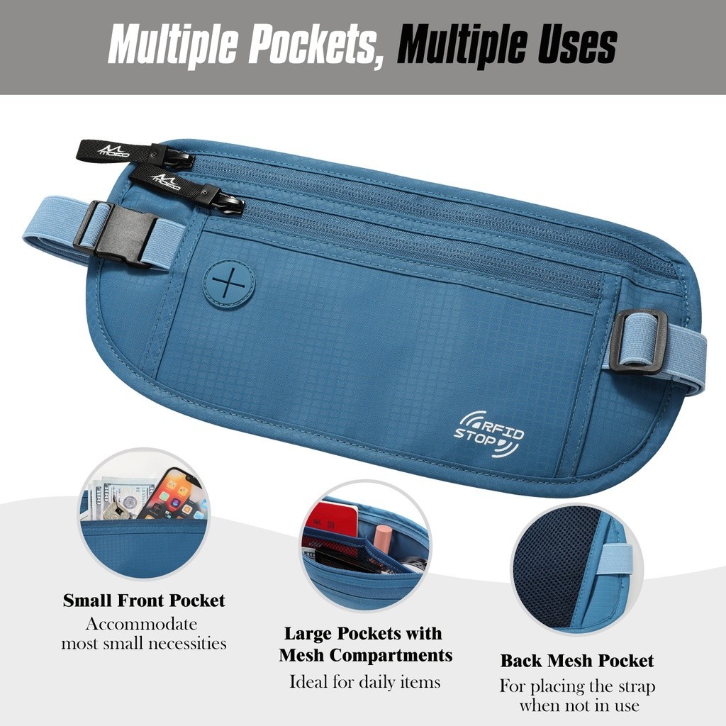 MoKo Secure Travel Money Belt, Undercover Hidden RFID Blocking Travel ...